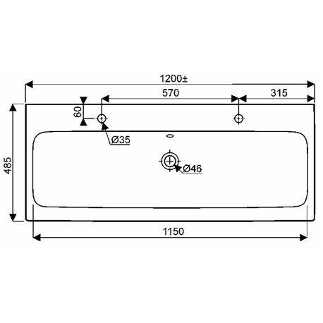 Lavabo iCon 124020000 120 cm 2 trous percés robinetterie Geberit
