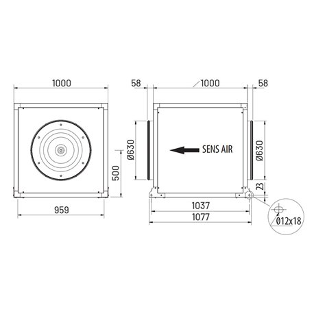 Caisson de ventilation CVAB/T 14640 m3/h Ø630 mm triphasé 248008 Unelvent